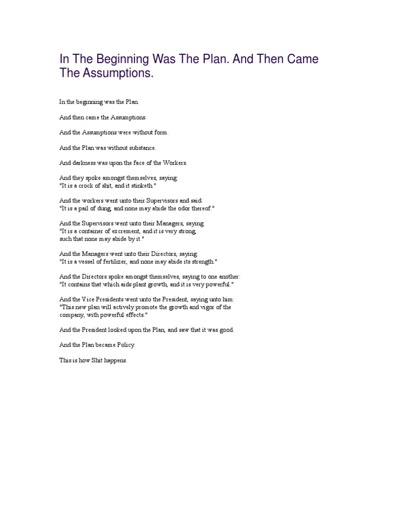 In The Beginning Was The Plan. and Then Came The Assumptions | PDF