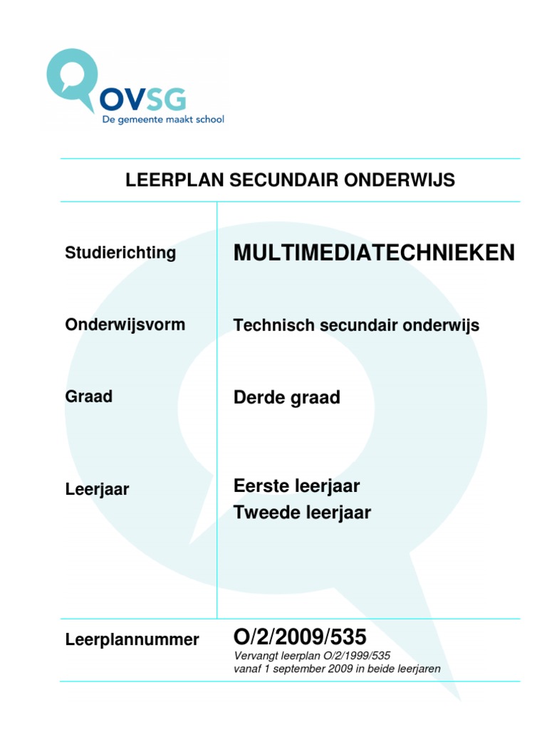 OVSG Leerplan Multimediatechnieken 3de Graad TSO | PDF