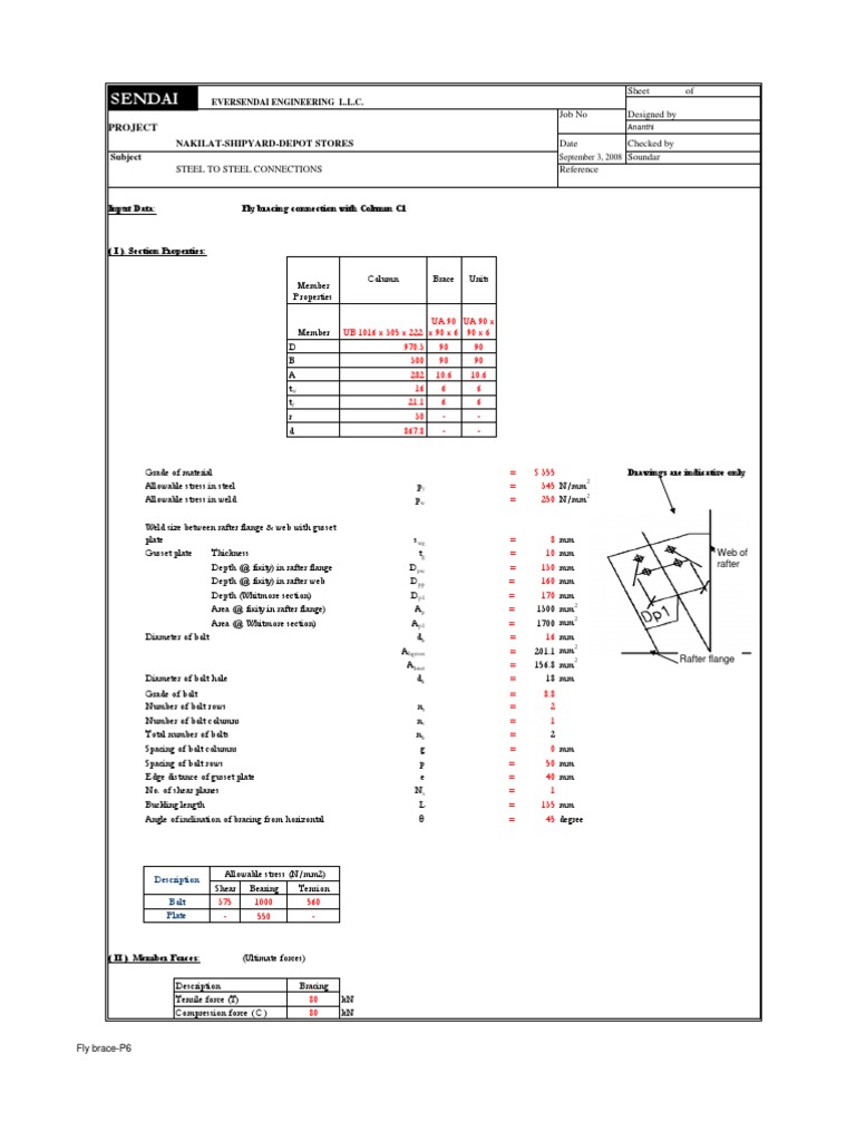 Steel to Steel Connection Design: Fly Bracing Connection with Column C1 ...