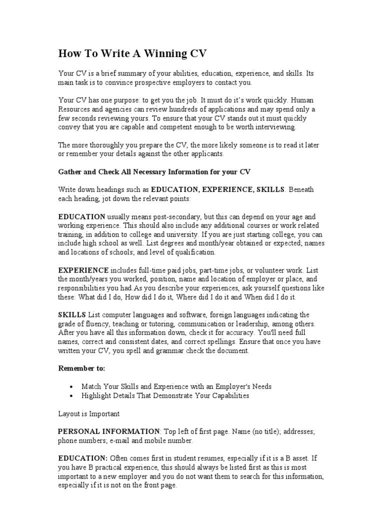 How To Write A Winning CV | PDF | Résumé | Microsoft Word