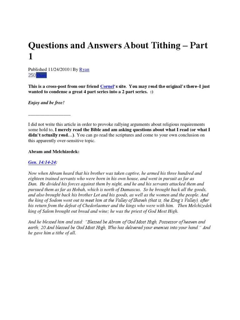 Questions and Answers About Tithing | PDF | Tithe | Abraham