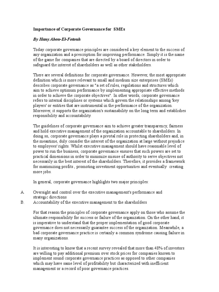 Sme Governance | PDF | Corporate Governance | Governance