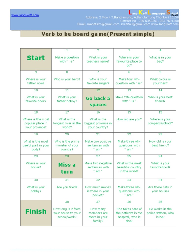 1 Verb To Be Board Gamepresent Simple LK 1corrected | PDF