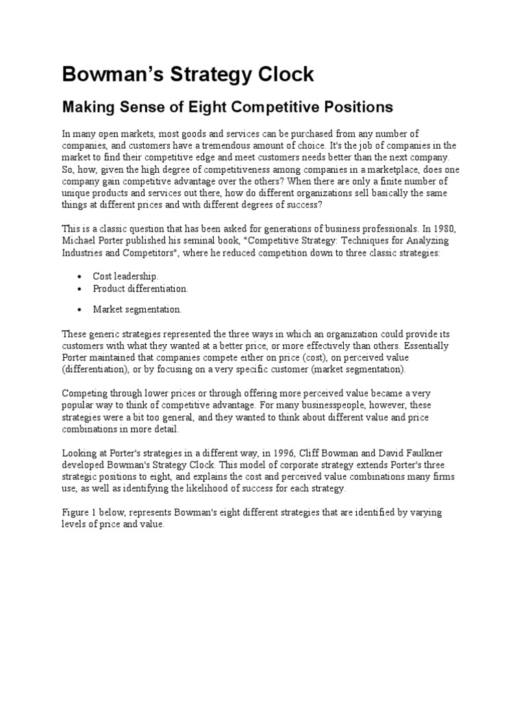 Bowman's Strategy Clock | PDF | Competitive Advantage | Strategic ...