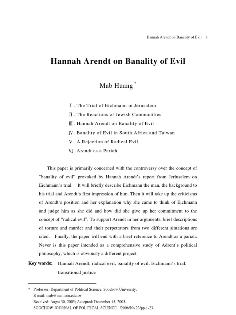 Banality of Evil | PDF | Hannah Arendt | Philosophy