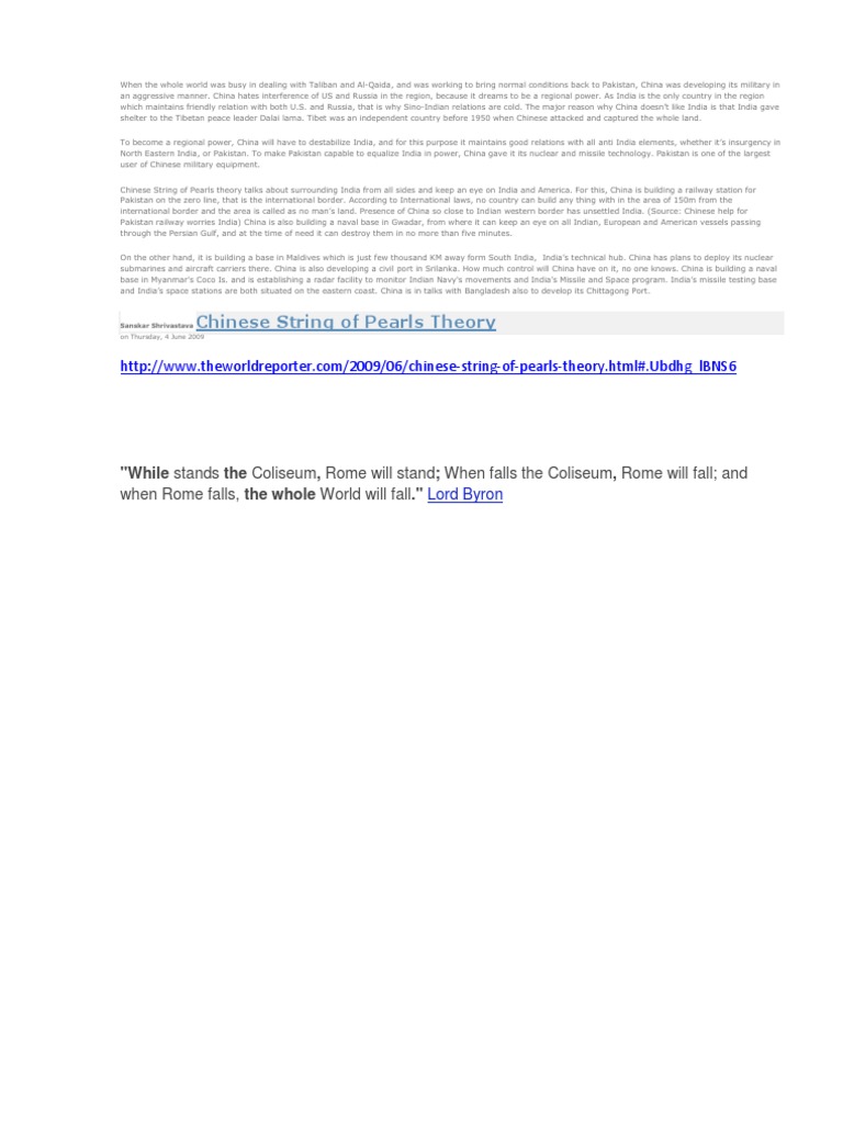 Chinese String of Pearls Theory | PDF | China | World Politics
