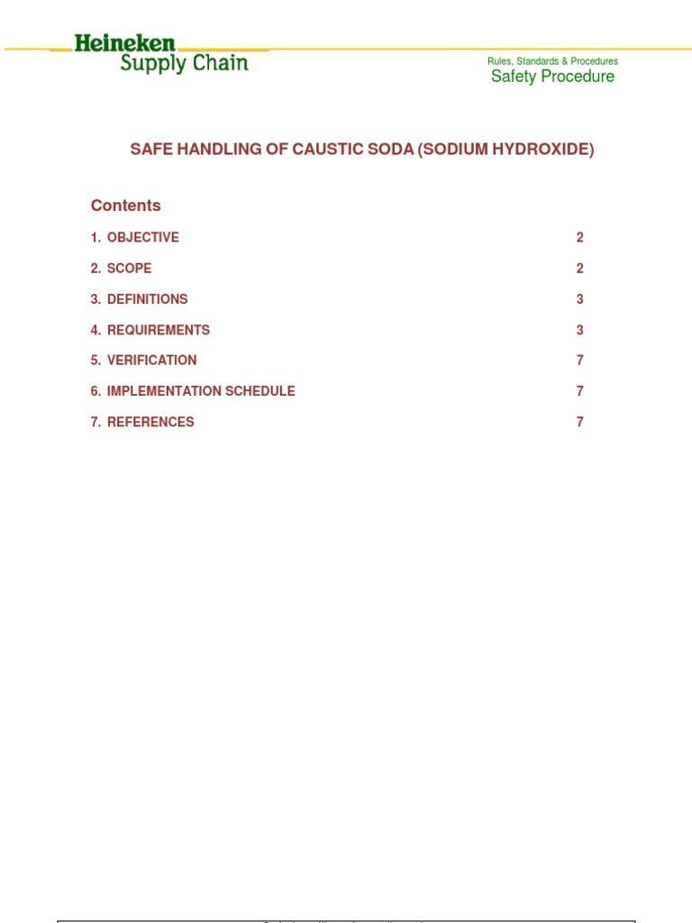 Safe Handling of Caustic Soda Guidelines | PDF | Sodium Hydroxide ...