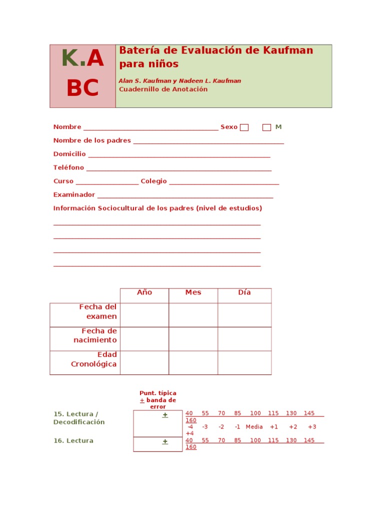 Protocolo Pruebas Lectura Test de Kaufman | PDF