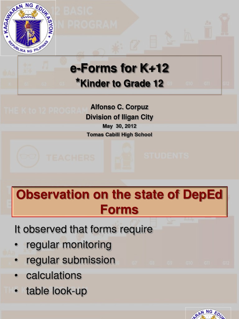 E-Forms For K+12 : Kinder To Grade 12 | PDF | Microsoft Excel | Spreadsheet