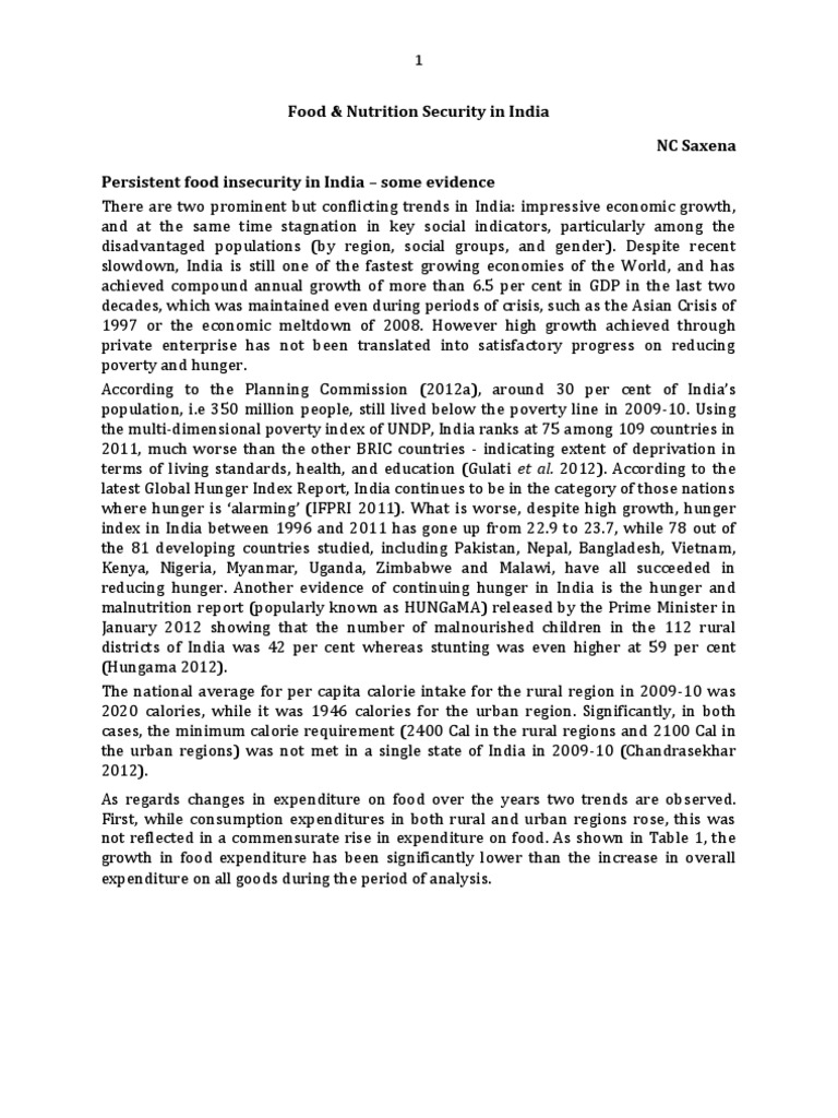 Food & Nutrition Security in India: Persistent food insecurity despite ...