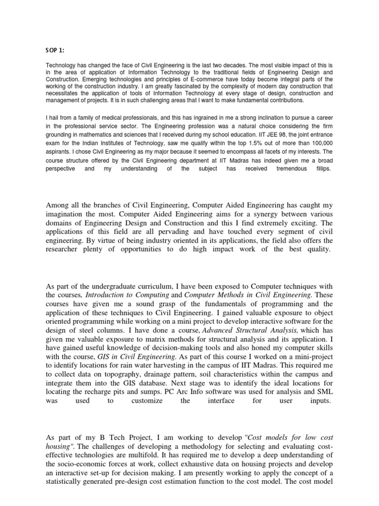 Statement of Purpose - Civil Engineering | PDF | Geotechnical ...