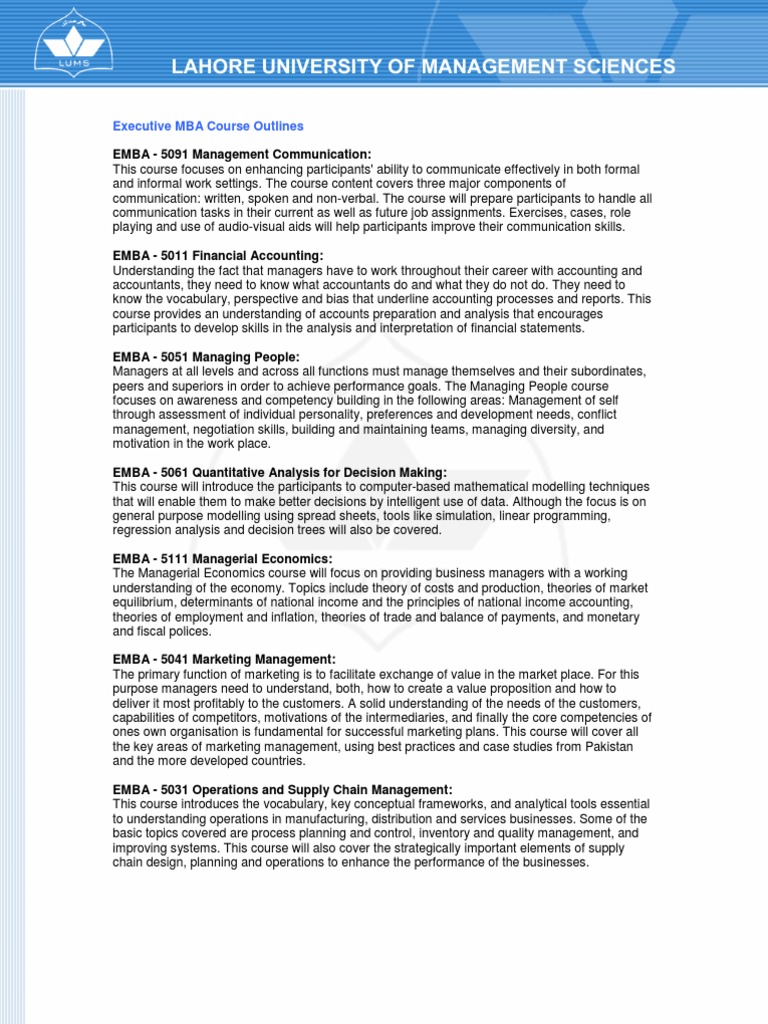 Lums Emba Curriculum | PDF | Master Of Business Administration ...
