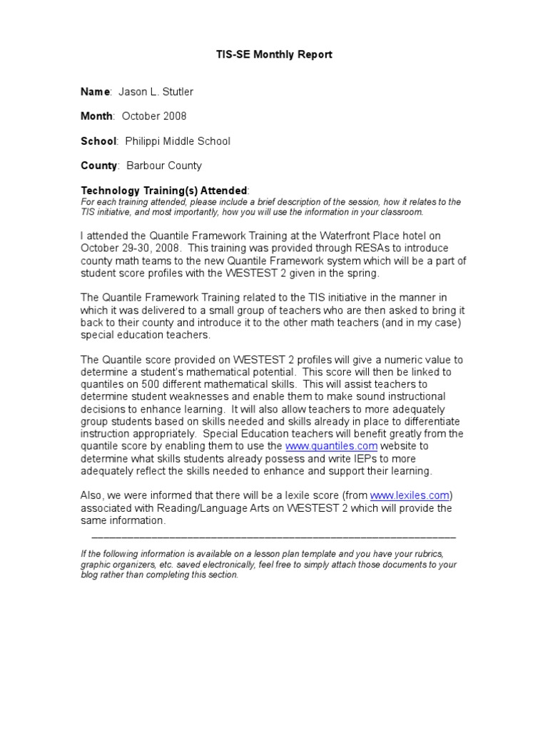 Monthly Report Oct | Special Education | Teachers