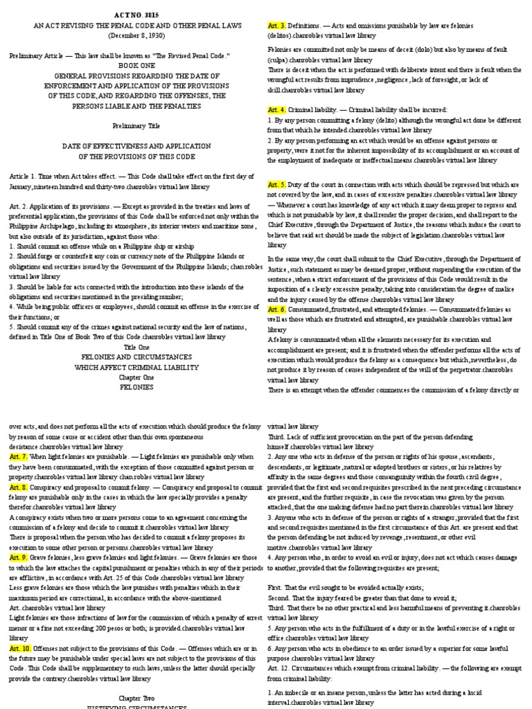Revised Penal Code of The Philippines | PDF | Felony | Crime & Violence