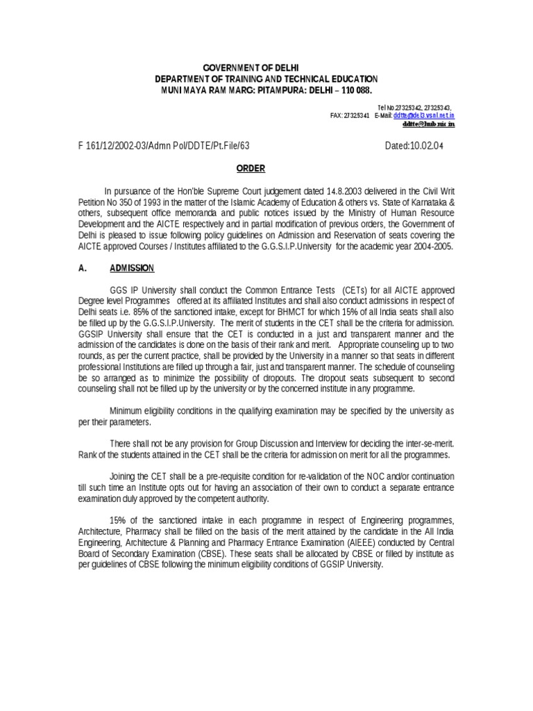 F 161/12/2002-03/admn Pol/DDTE/Pt - File/63 Dated:10.02.04 | PDF | University And College ...