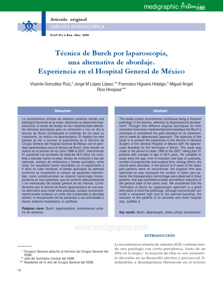 Burch Laparoscopico | PDF | Cirugía | Especialidades Medicas