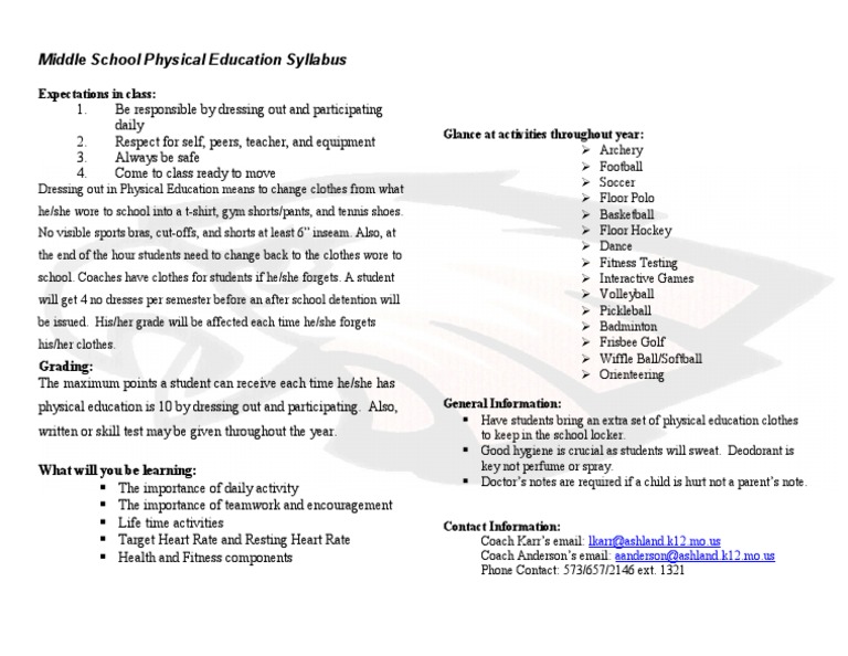 Middle School PE Syllabus Overview | PDF
