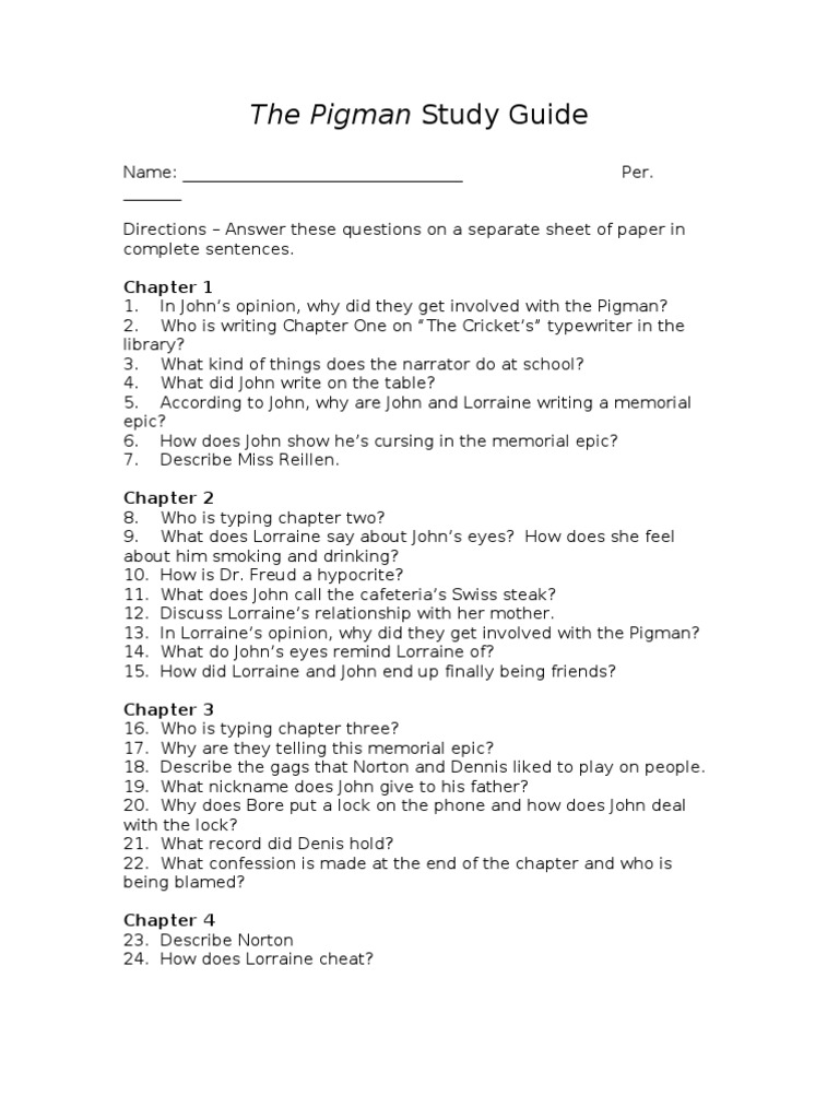 The Pigman Study Guide ( | PDF