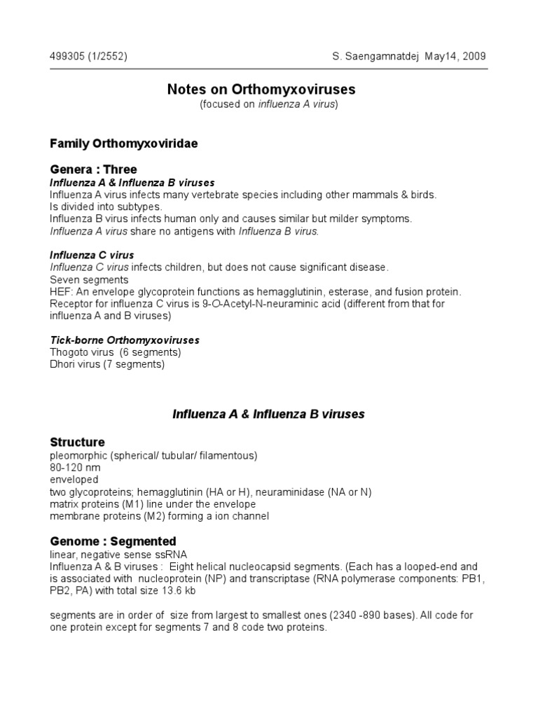 Notes On Influenza Virus | Download Free PDF | Influenza A Virus ...