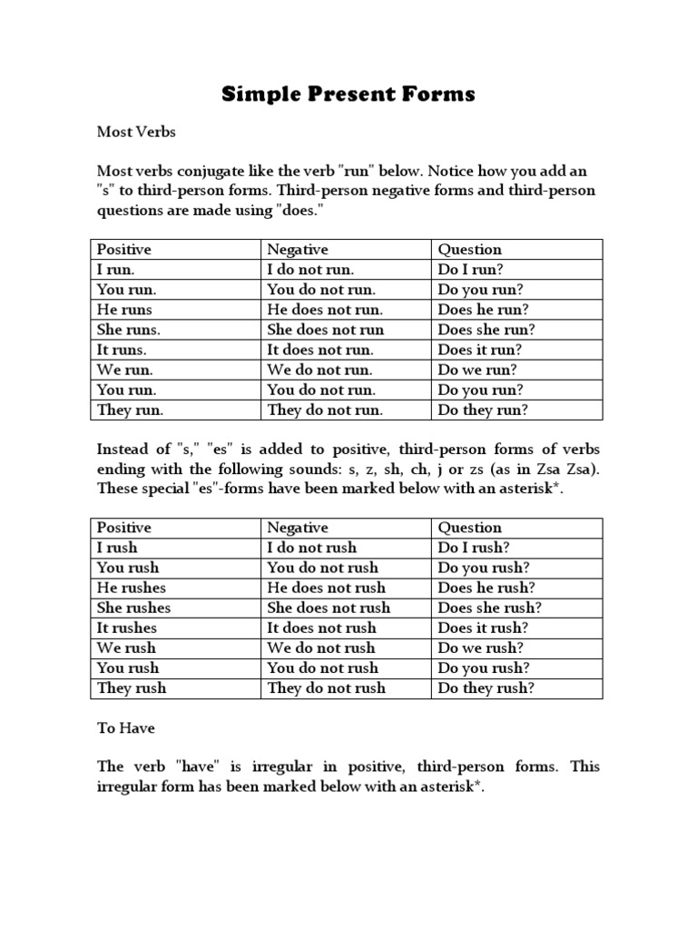 Simple Present Forms | PDF | Syntax | Morphology