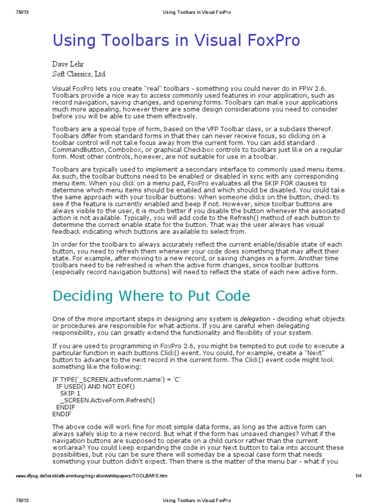 Visual FoxPro Toolbars Guide | PDF | Menu (Computing) | Computer Engineering