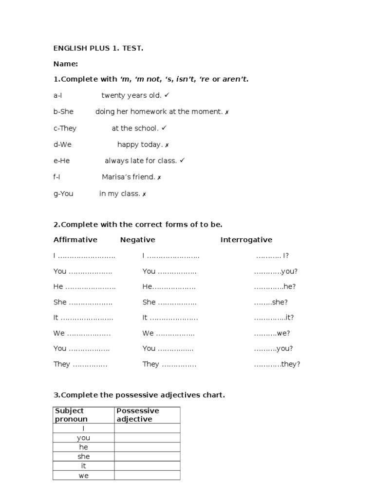 Examen Units 1 and 2 English Plus 1 | PDF | Semantic Units | Morphology