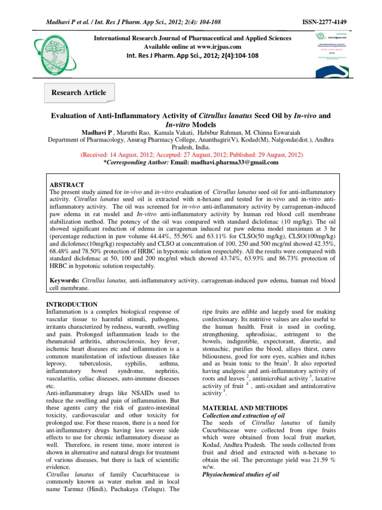 Reference For A HRBC Membrane Stabilization | PDF | Inflammation ...