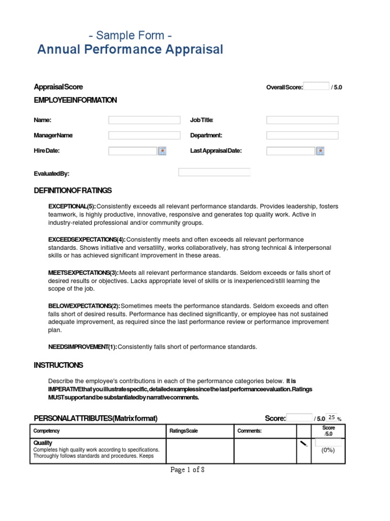 Annual Employee Performance Appraisal Form | PDF