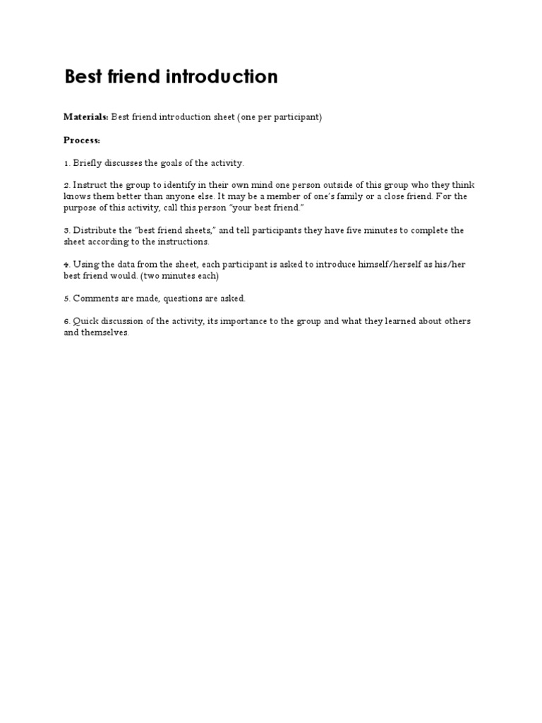 Best Friend Introduction Activity Guide | PDF
