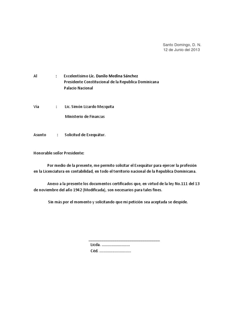 Modelo Carta Exequatur | PDF | República Dominicana | Justicia