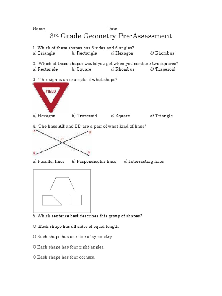 Geo Pre Assessment | PDF | Rectangle | Shape