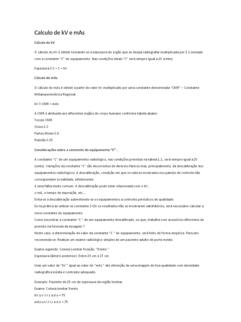 Calculo de KV e Mas | PDF