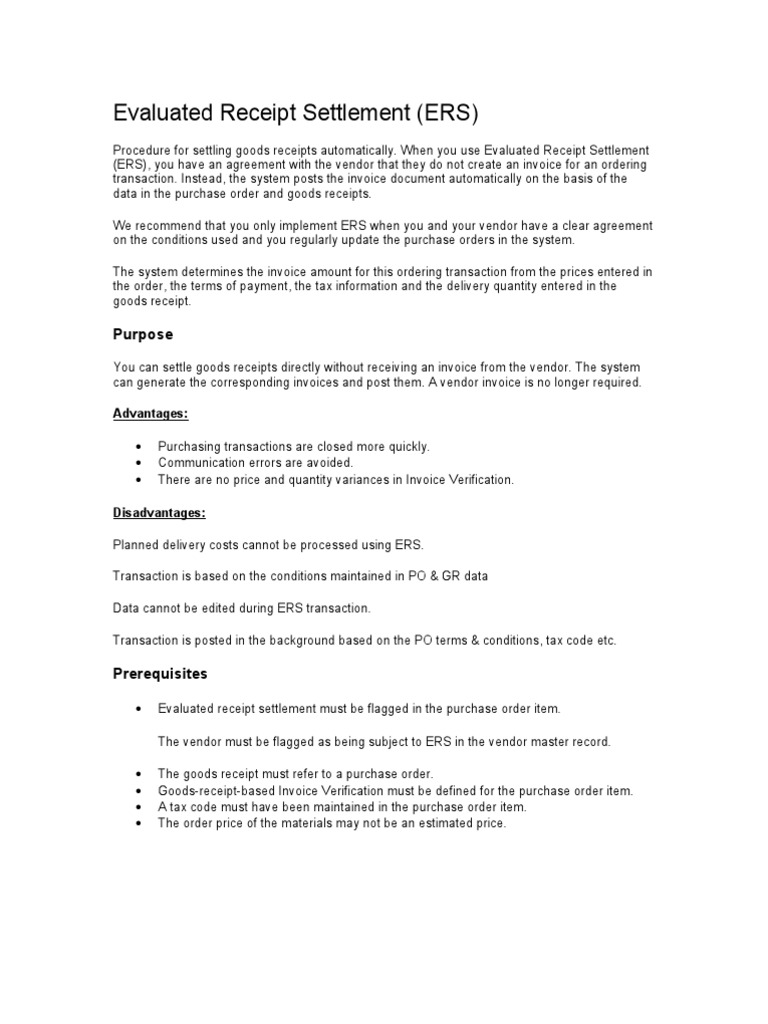 ERS Procedure for Automated Invoice Settlement | PDF | Invoice | Receipt