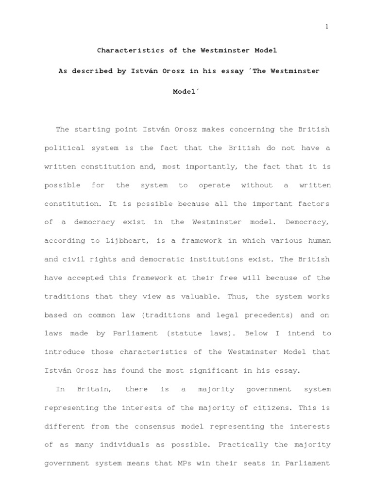 Characteristics of the Westminster Model | PDF | Cabinet (Government ...