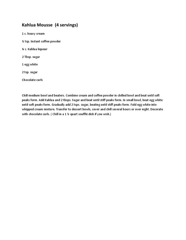 Kahlua Mousse (4 Servings) | PDF