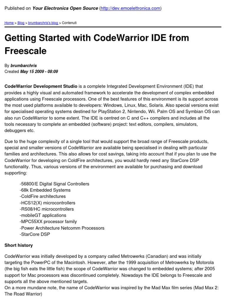 Getting Started With Codewarrior Ide From Freescale Pdf Integrated