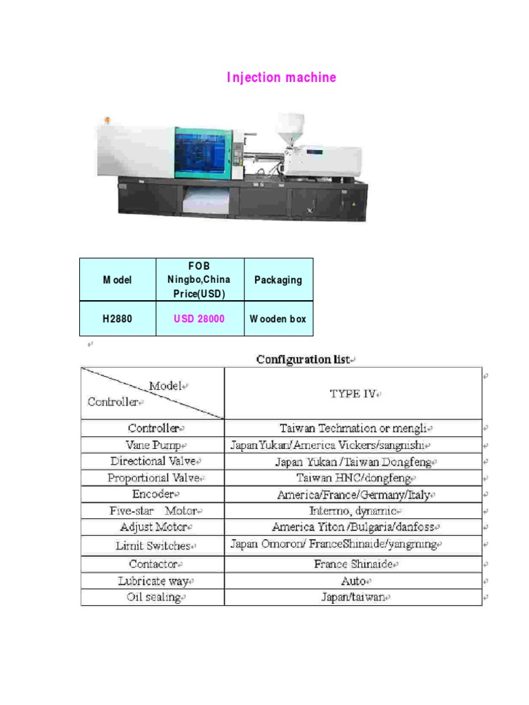 Injection Machine Pricing Details | PDF