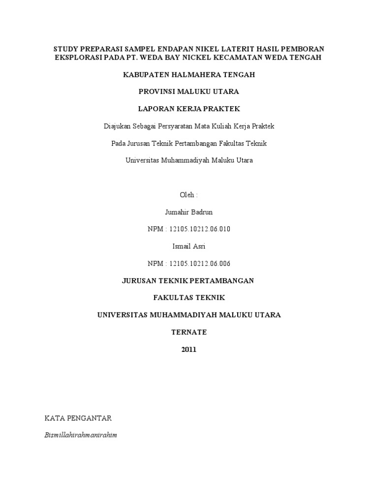 Study Preparasi Sampel Endapan Nikel Laterit Hasil Pemboran Eksplorasi Pada PT | PDF | Sains ...