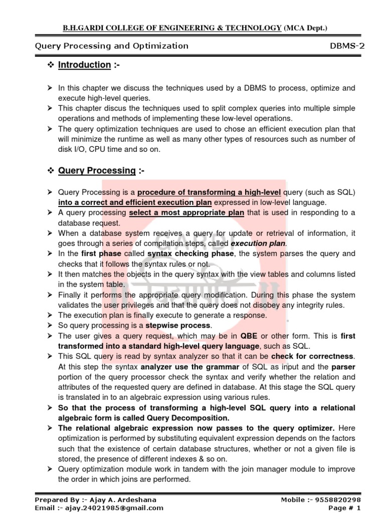 Query Processing Optimization | PDF | Database Index | Computer Data Storage