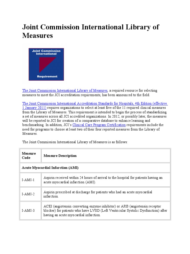 Joint Commission International Library of Measures | PDF | Joint ...