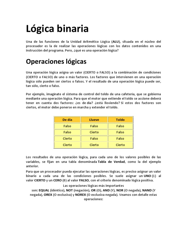 Operaciones Lógicas en Lógica Binaria | PDF | Puerta lógica | Lógica