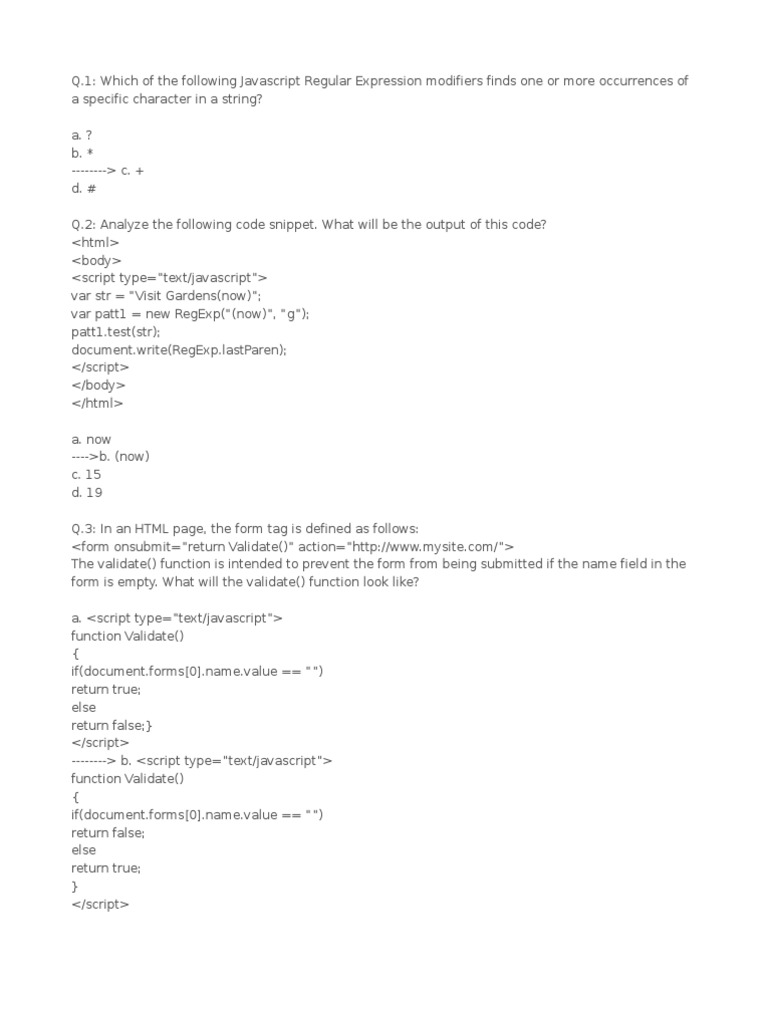JavaScript Quiz: Regex, E4X, and More | PDF | Java Script | Xml
