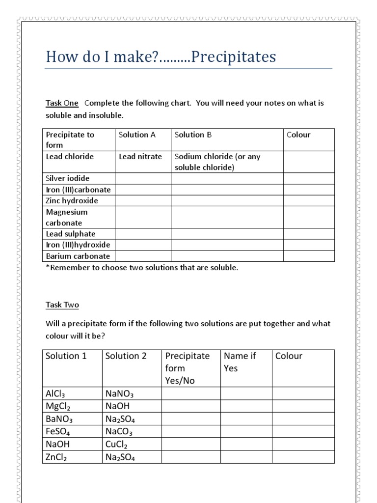 Precipitate Formation Guide and Chart | PDF