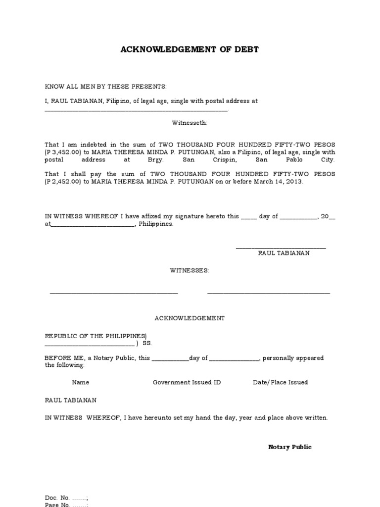 Acknowledgement of Debt | PDF