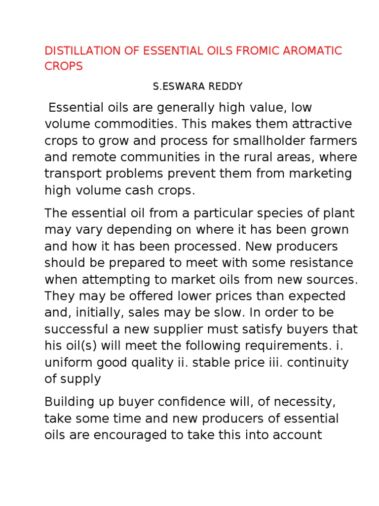 Distillation of Essential Oils From Aromatic Crops | PDF | Distillation ...