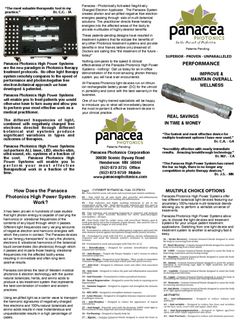 Panacea Photonics Brochure | PDF | Inflammation | Pain