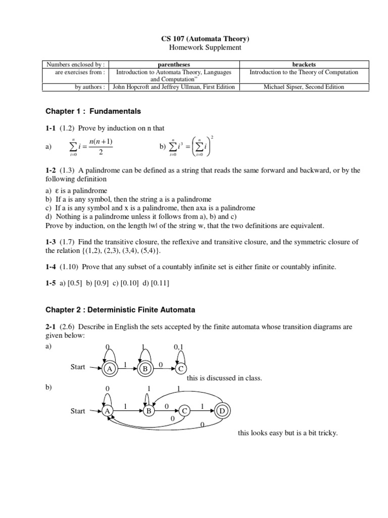 CS 107 (Automata Theory) Homework Supplement | PDF | Theory Of ... CS 107 (Automata Theory) Homework Supplement | PDF | Theory Of ...