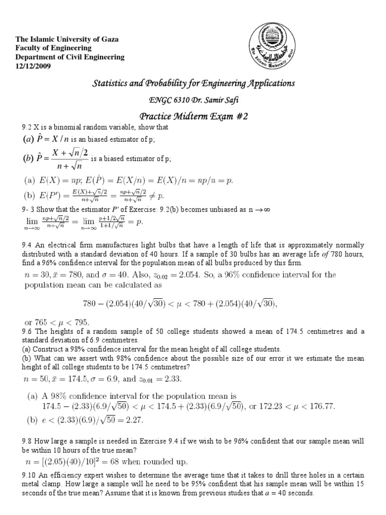 Practice Problems 2 - Solutions | PDF | Confidence Interval | Standard ...