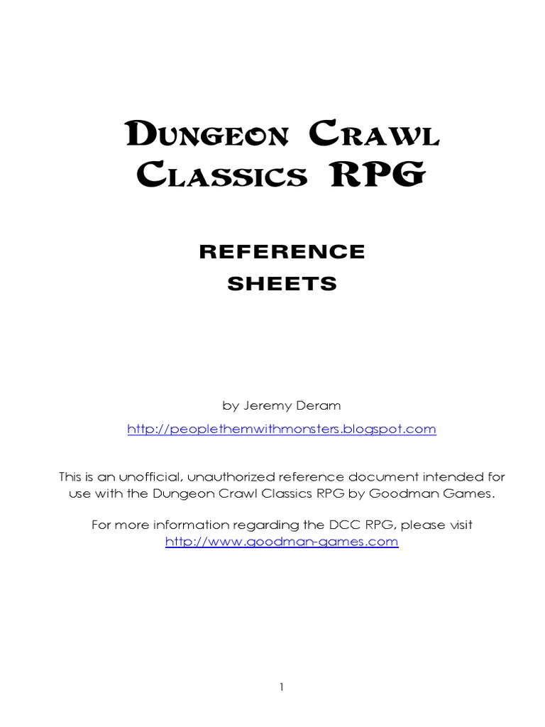 Dungeon Crawl Classics RPG Reference Sheets: A Comprehensive Guide to ...
