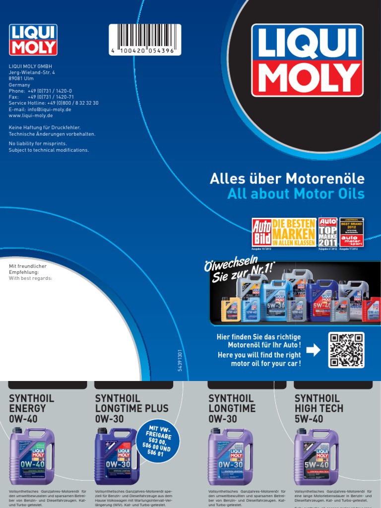 Liqui Moly Motor Oil Catalogue | PDF